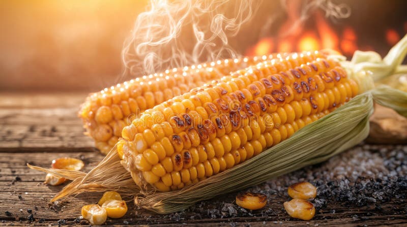 Smoked Corn on the Cob with Char Marks, Steam Rising Stock Illustration - Illustration of food ...