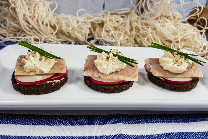 Smoked fish canapes stock photo. Image of dinner, gourmet - 202052100