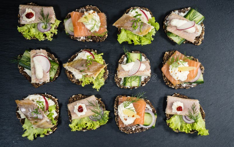 Smoked fish canapes stock image. Image of delicious - 202052437