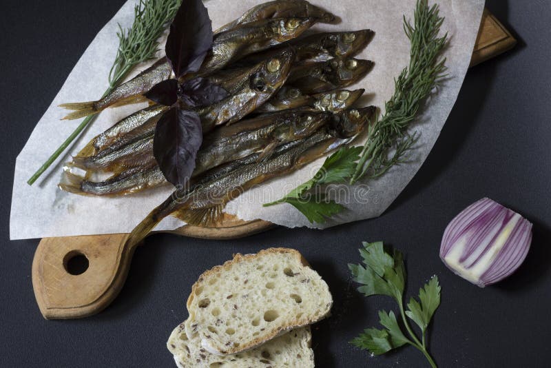 Smoked fish, capelin stock photo. Image of beer, mackerel - 154895608