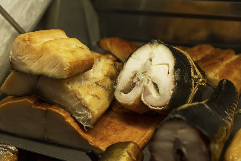 Smoked Fish on the Counter in the Store. Close-up Stock Image - Image ...