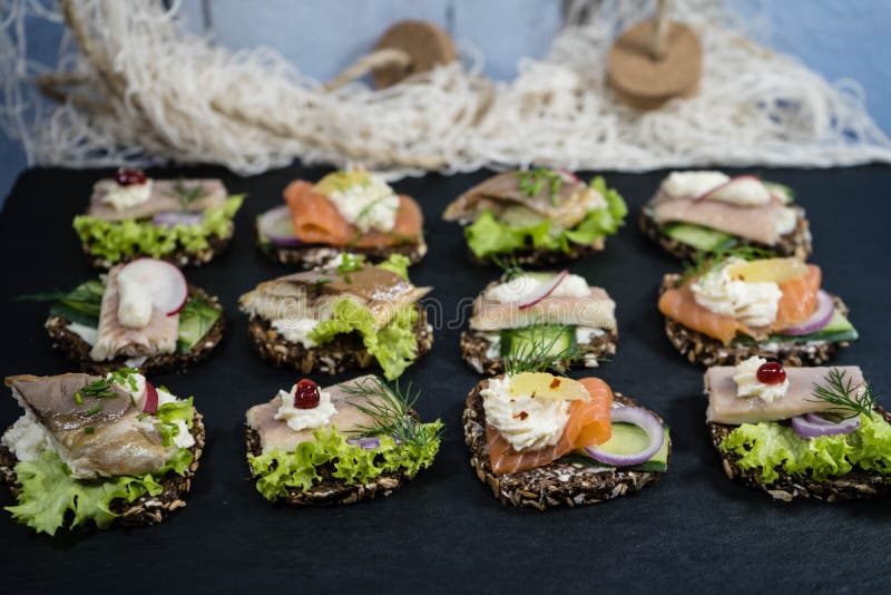 Smoked fish canapes stock photo. Image of pepper, salmon - 202052440