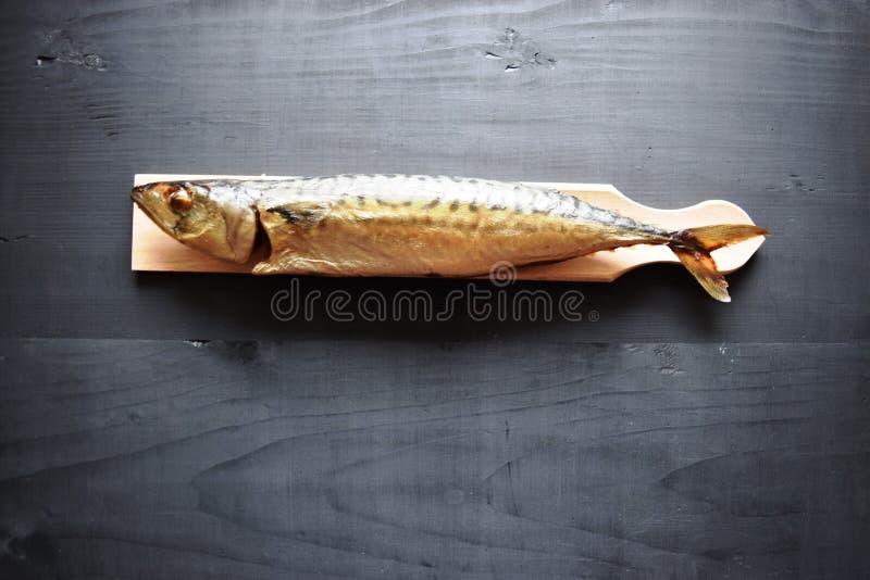 Smoked Fish with Lemon, on Wooden Board, Mackerel Stock Image - Image ...
