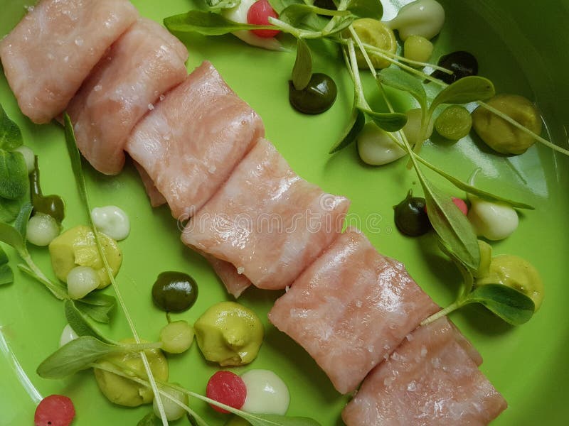 Fish Starter Food on White Plate with Christmas Decoration. Product ...