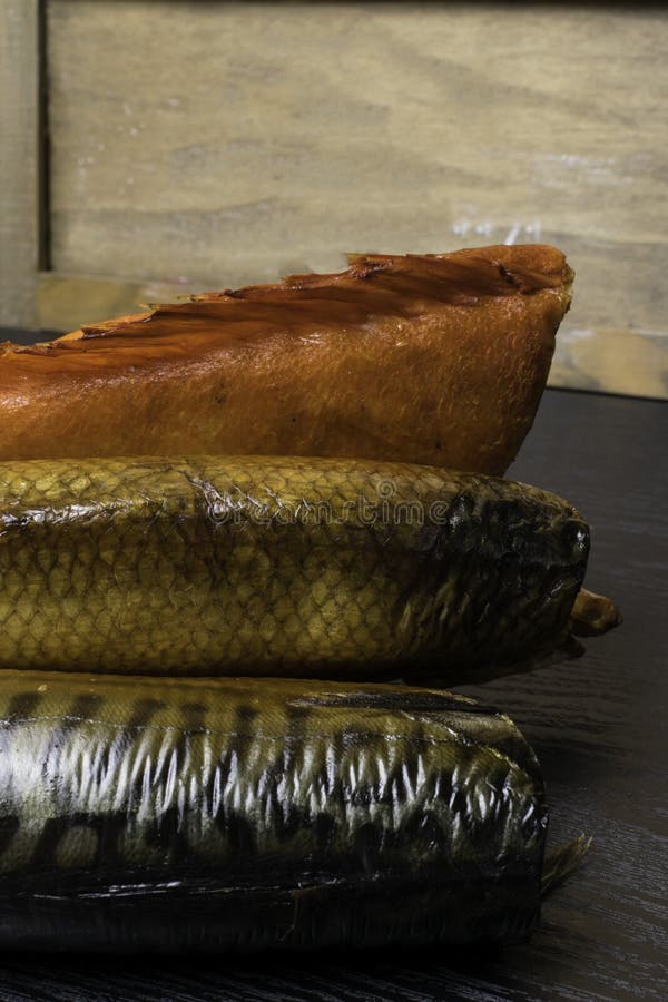 Smoked Fish on the Wooden Table. Stock Image - Image of perch, golden ...