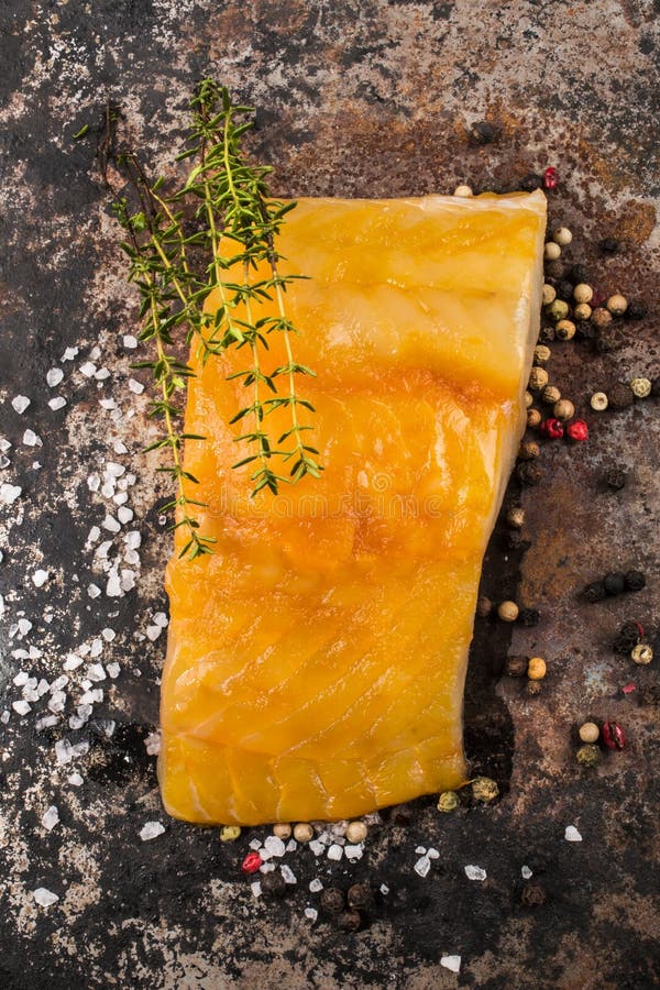 Smoked Haddock with Thyme, Peppercorn and Salt Stock Photo - Image of ...