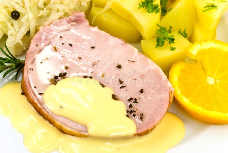 Smoked Ham with Cabbage and Boiled Potatoes Stock Image - Image of ...