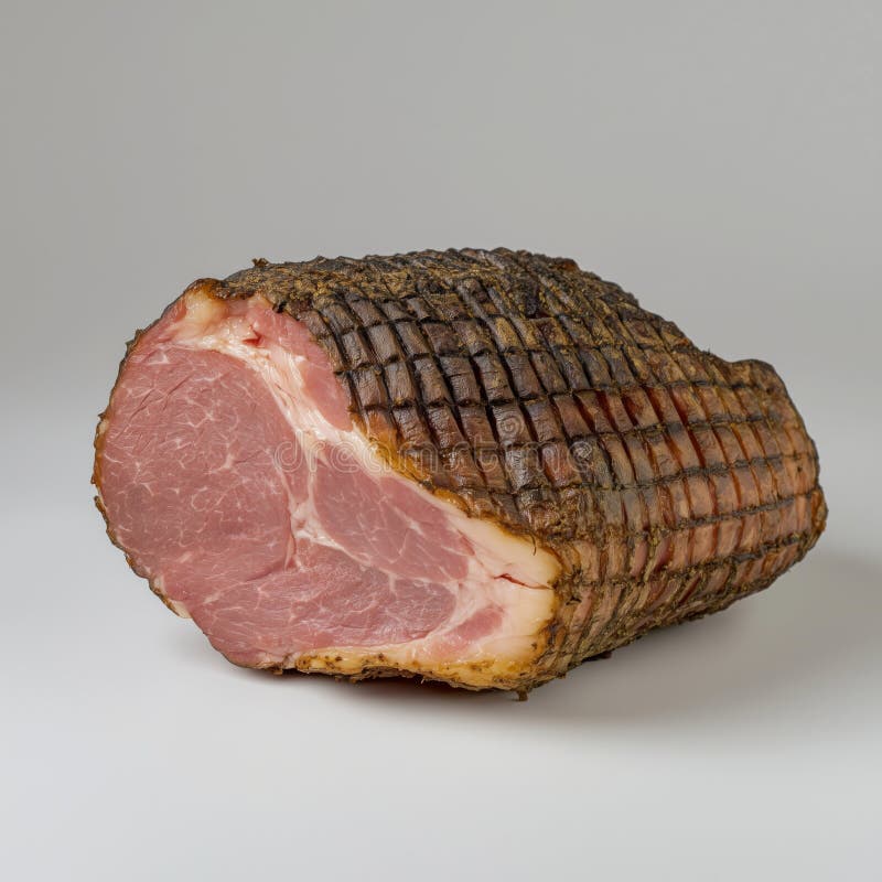 Smoked Ham with Crisscross Pattern on White Background - Cured Meat ...