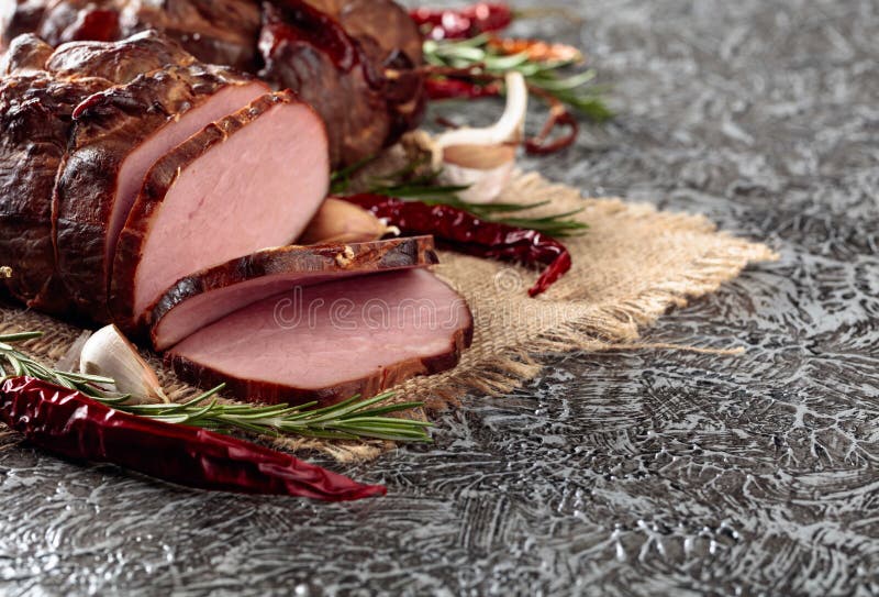 Smoked Ham with Rosemary, Garlic, and Red Pepper Stock Image - Image of ...