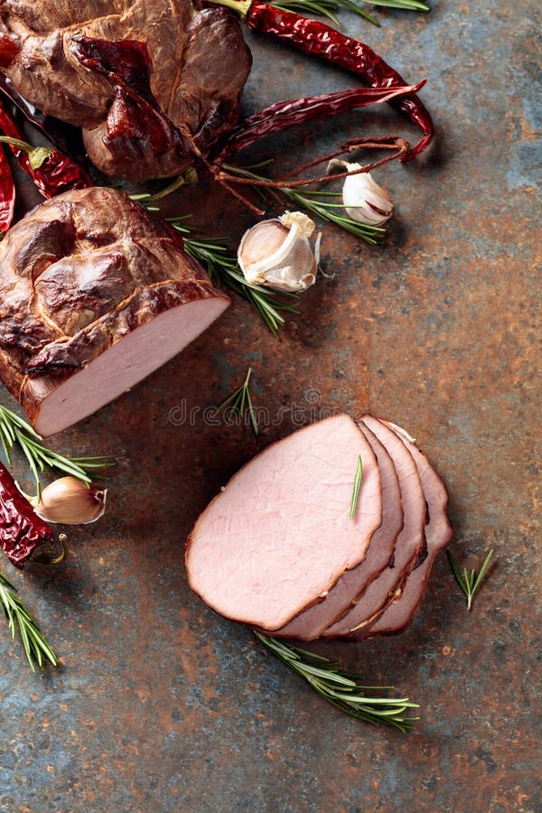 Smoked Ham with Rosemary, Garlic, and Red Pepper Stock Photo - Image of ...