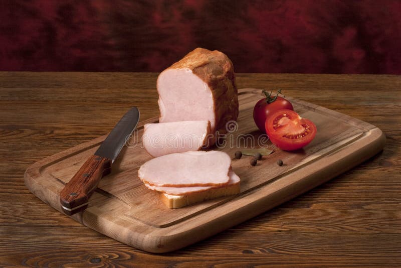 Smoked ham on the table stock photo. Image of wood, bread - 17256036