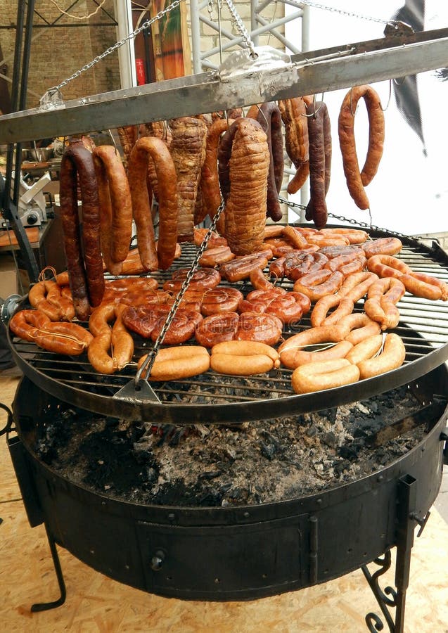 Smoked Meat and Grilled Sausages Stock Image - Image of meat, festival ...