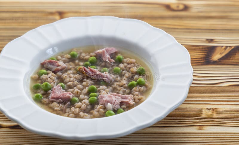 Smoked Meat with Groats and Green Peas Stock Image - Image of food ...