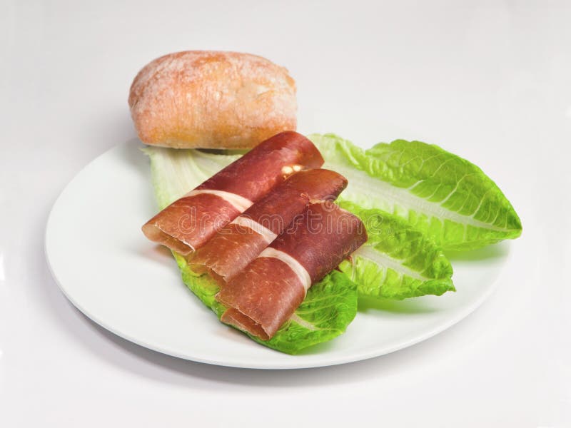 Smoked Parma Ham or Spanish Jamon with Bread and Lettuce Stock Image ...