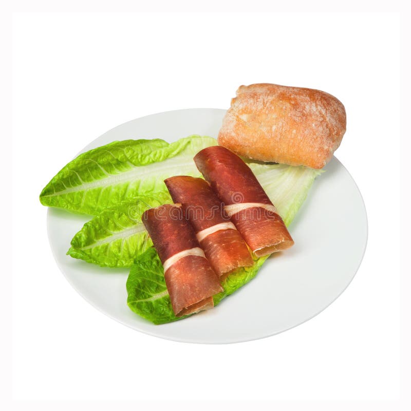 Smoked Parma Ham or Spanish Jamon with Bread and Lettuce Stock Photo ...