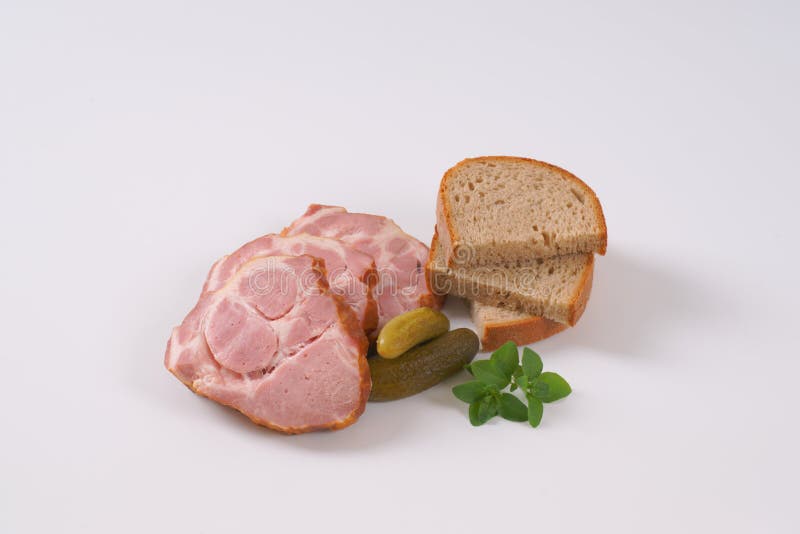 Smoked Pork Neck with Bread Stock Image - Image of background, slice ...