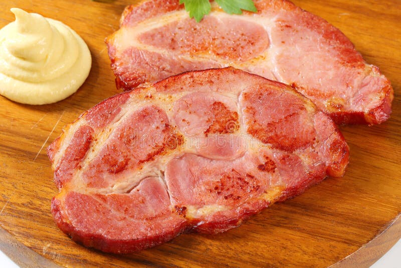 Smoked Pork Neck with Mustard Stock Photo - Image of dollop, condiment ...