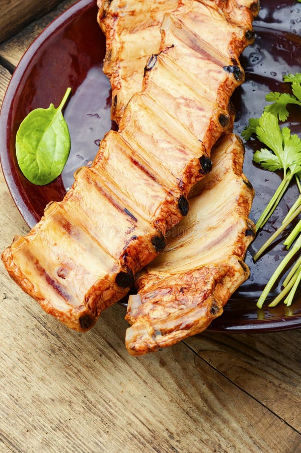 Smoked Pork Ribs on a Plate Stock Image - Image of brown, prepared ...