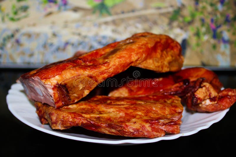 Smoked Pork Ribs on a White Platter Stock Image - Image of meal ...