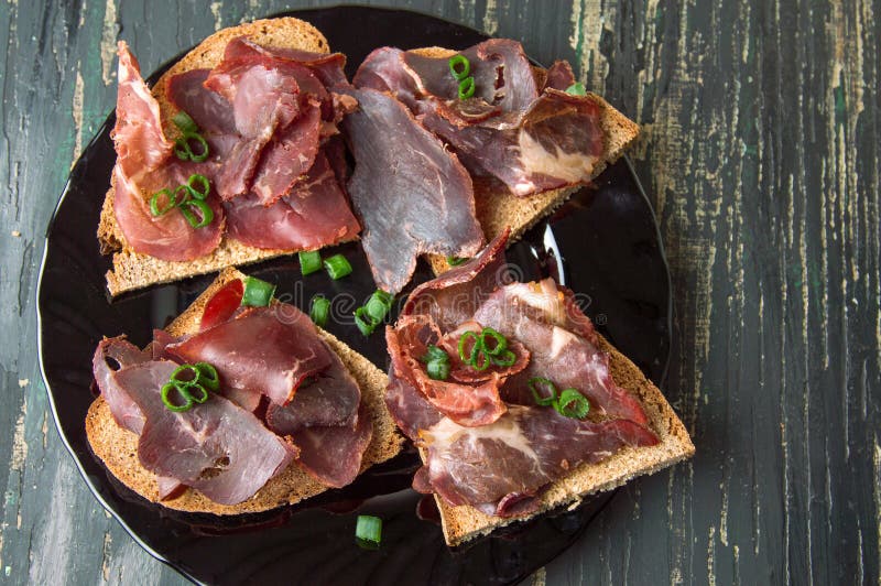 Smoked Prosciutto Ham on Bread Slices Stock Image - Image of cuisine ...