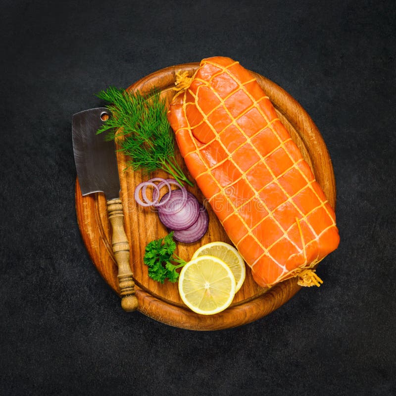 Smoked Red Fish with Lemon and Cooking Ingredients Stock Photo - Image ...