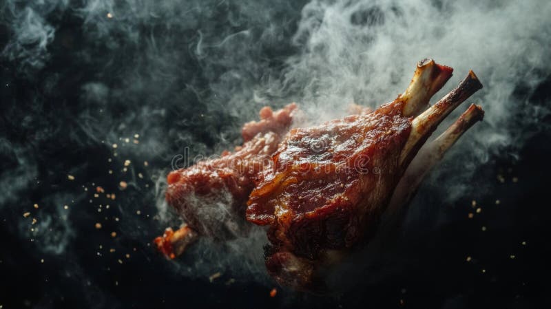 Smoked Ribs with Dark Background and Dramatic Lighting Stock ...