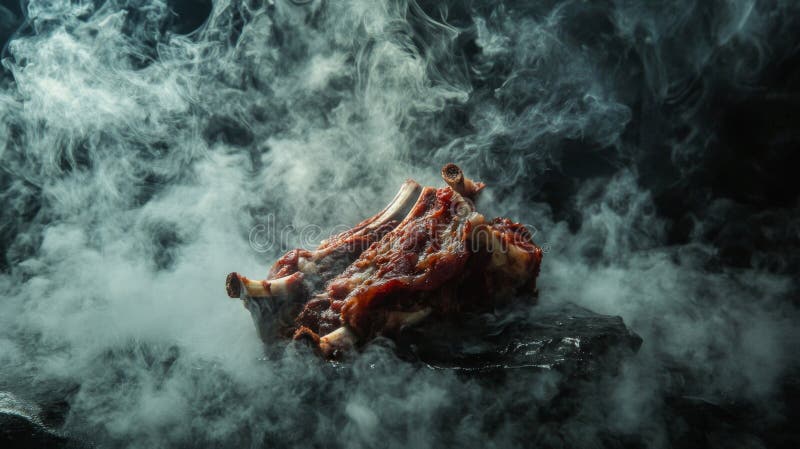 Smoked Ribs on Dark Background with Dramatic Smoke Stock Illustration ...