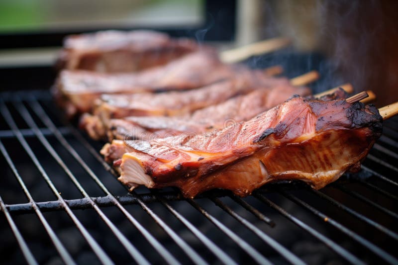 Smoked Ribs on Grates with Hickory Wood Stock Image - Image of smoked ...