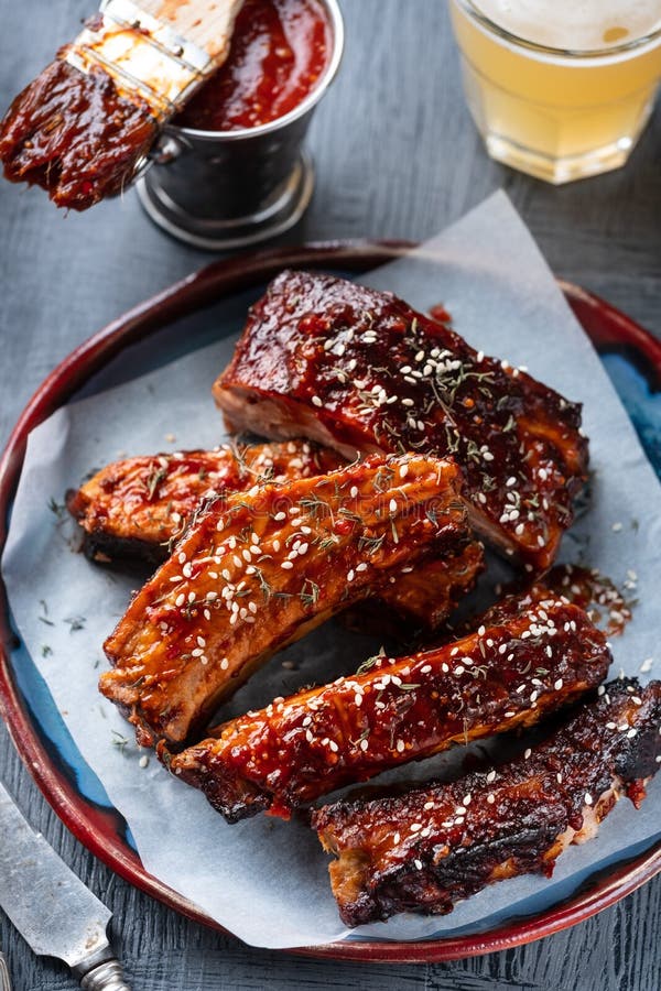 Smoked Roasted Pork Ribs. Barbeque Spicy Ribs Stock Image - Image of ...