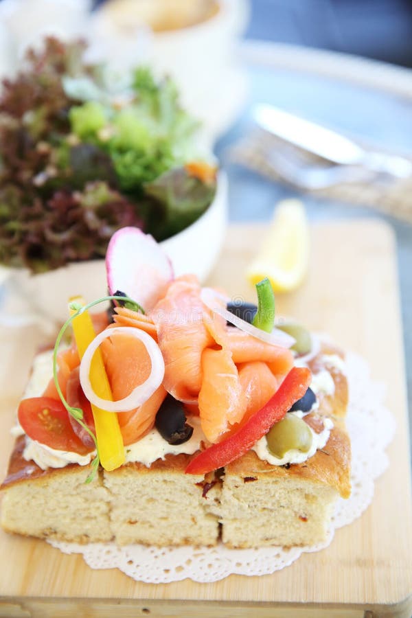 Smoked salmon with bread stock image. Image of healthy - 136993243