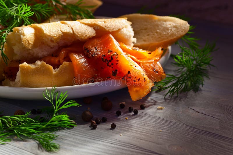 Smoked salmon with bread stock photo. Image of starter - 51876626