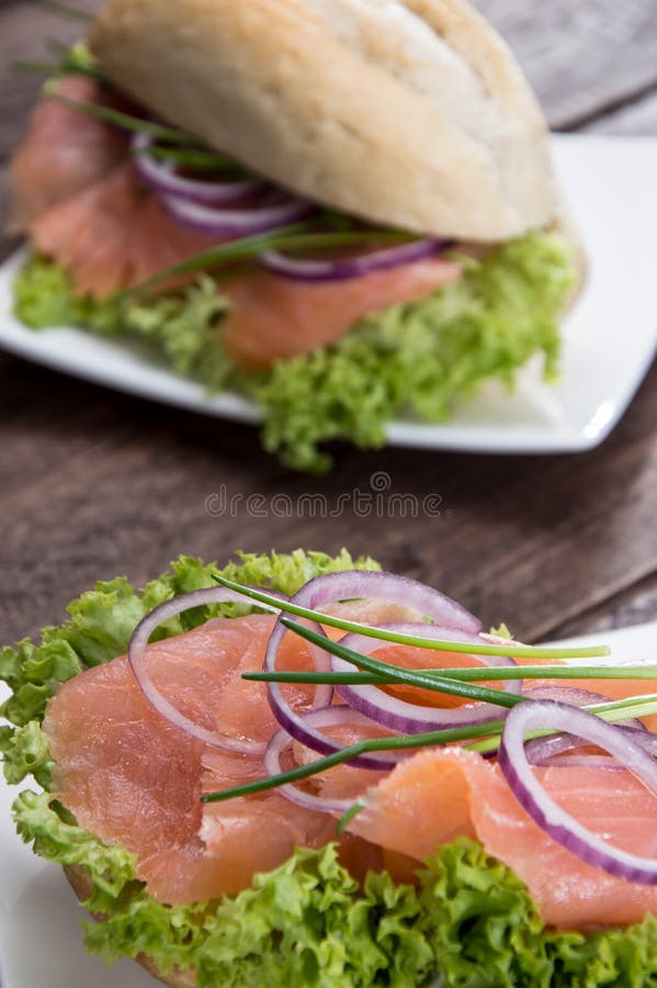 Smoked Salmon on a bun stock photo. Image of salmon, fish - 33473914