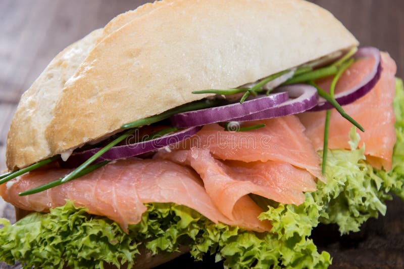 Smoked Salmon on a bun stock photo. Image of macro, baguette - 33473920