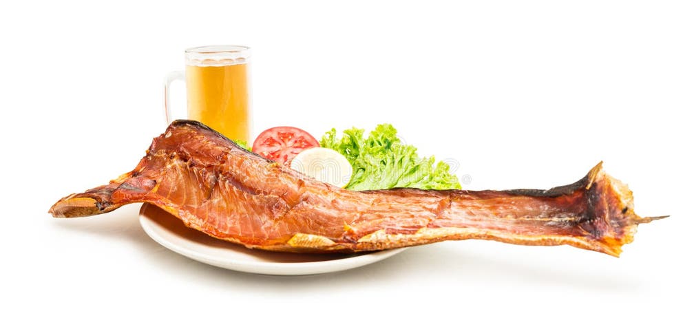 Smoked Salmon Carcass , Snack for Beer Stock Image - Image of lemon ...