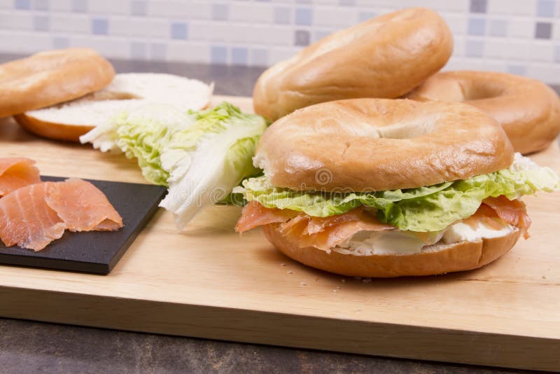 Smoked Salmon and Cream Cheese Bagel Stock Image - Image of omega ...