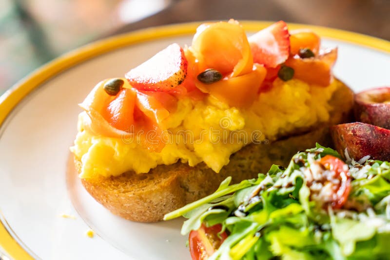 Smoked Salmon with Crumble Egg Toasted Stock Image - Image of avocado ...