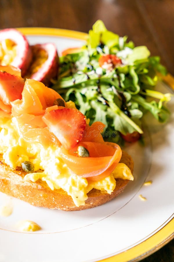 Smoked Salmon with Crumble Egg Toasted Stock Image - Image of delicious ...