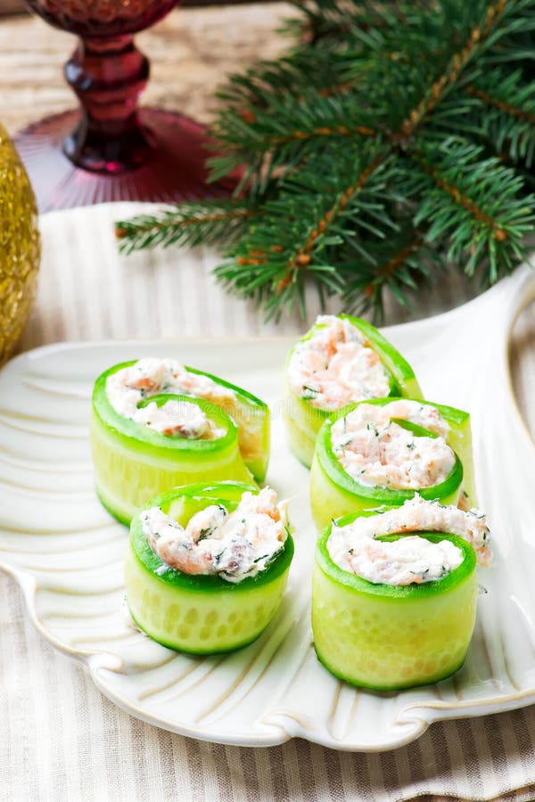 Smoked Salmon Cucumber Rolls. Stock Image - Image of gourmet, green ...