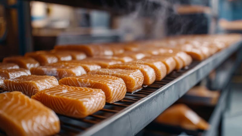 Smoked Salmon Fillets Drying on a Rack Stock Illustration ...