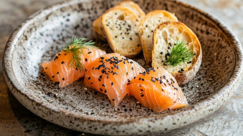 Smoked Salmon Slices Fresh Dill Served Plate Bread Stock Photos - Free ...