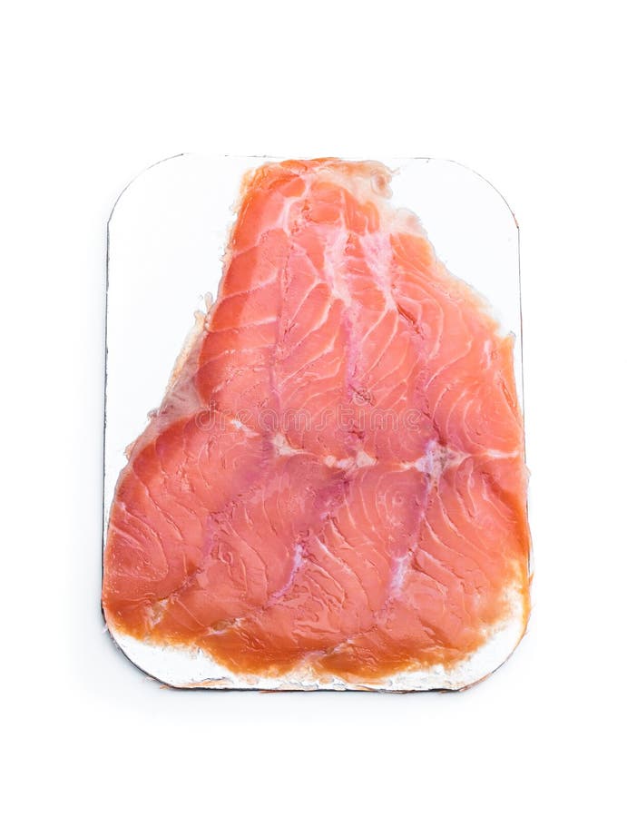 Smoked Salmon Slices in Package Isolated on White Stock Photo - Image ...