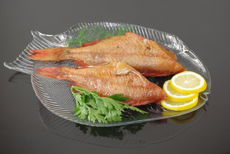 Smoked salwater red fish stock photo. Image of plate - 97396502