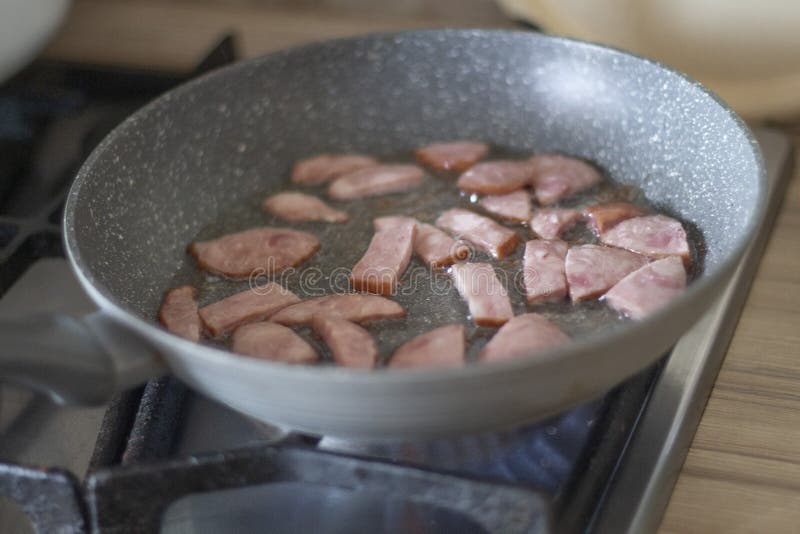 Smoked Sausage Fried in a Pan Stock Image - Image of food, beef: 138284433