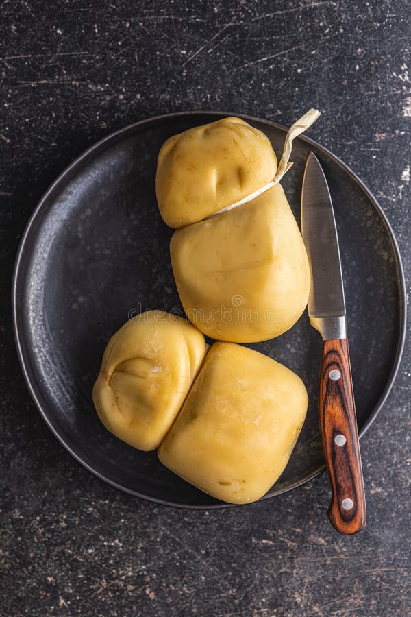 Smoked Scamorza Cheese on Plate. Top View Stock Image - Image of italy ...