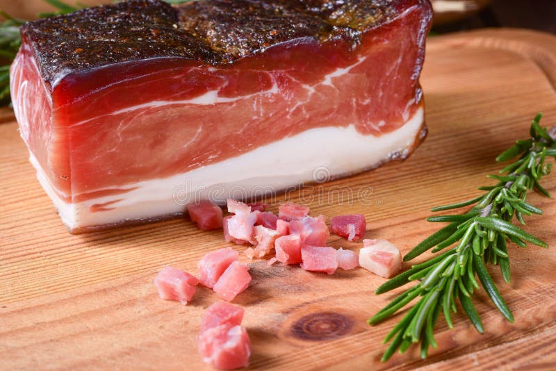 Smoked South Tyrolean Bacon Stock Image - Image of plate, rosemary ...