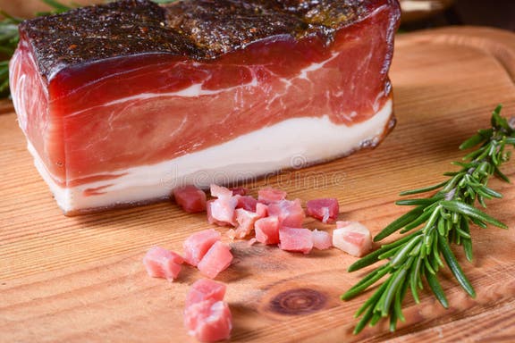 Smoked South Tyrolean Bacon Stock Image - Image of plate, rosemary ...