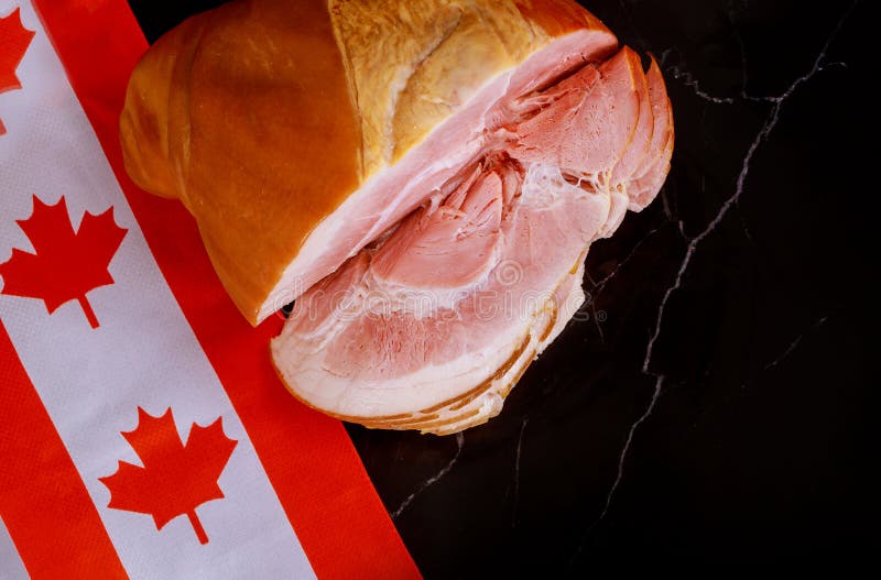 Smoked Ham in Bone with Canadian Flag Stock Photo - Image of appetizer ...