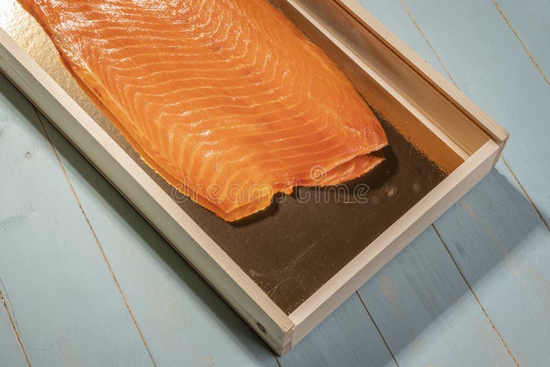 Smoked Wild Sockeye Salmon Inside Box Stock Photo - Image of board ...