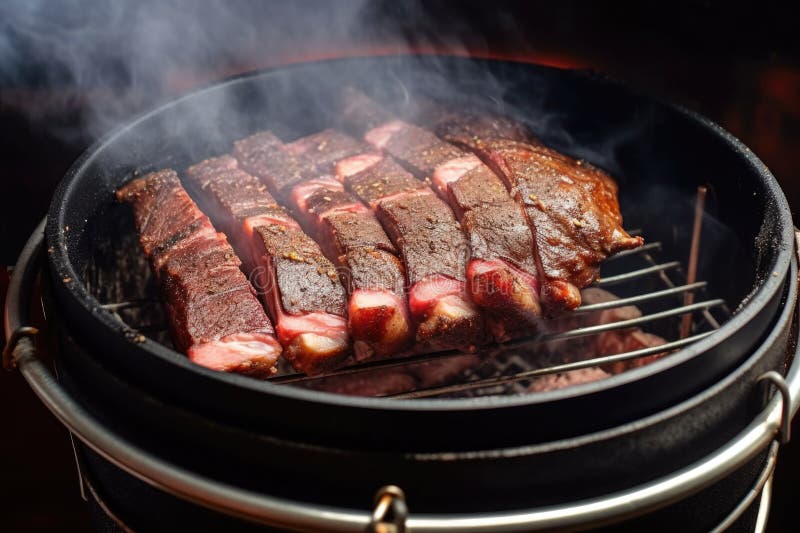 Smoker with Open Lid Revealing Perfectly Cooked Ribs Stock Illustration ...