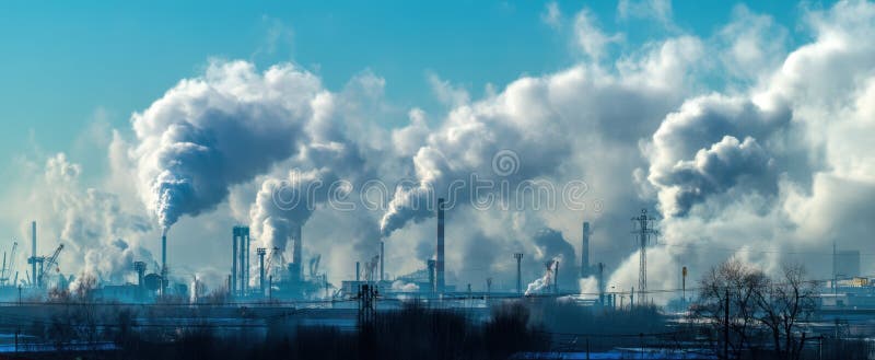 The Smokestacks Billowing Pollution into the Blue Sky Above an ...